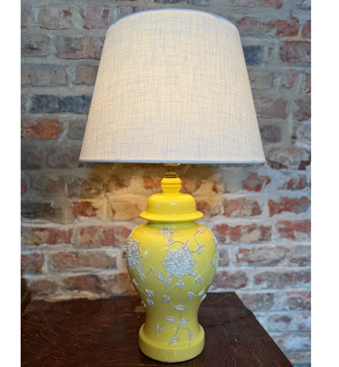 Vintage Ceramic Yellow Table Lamp with Jar Shape with Floral Painted ...
